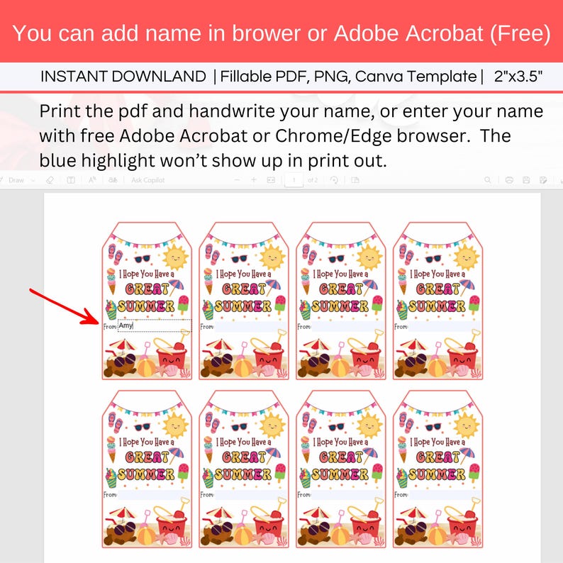 Hope You Have Great Summer Tag Editable, Printable End of School Year ...