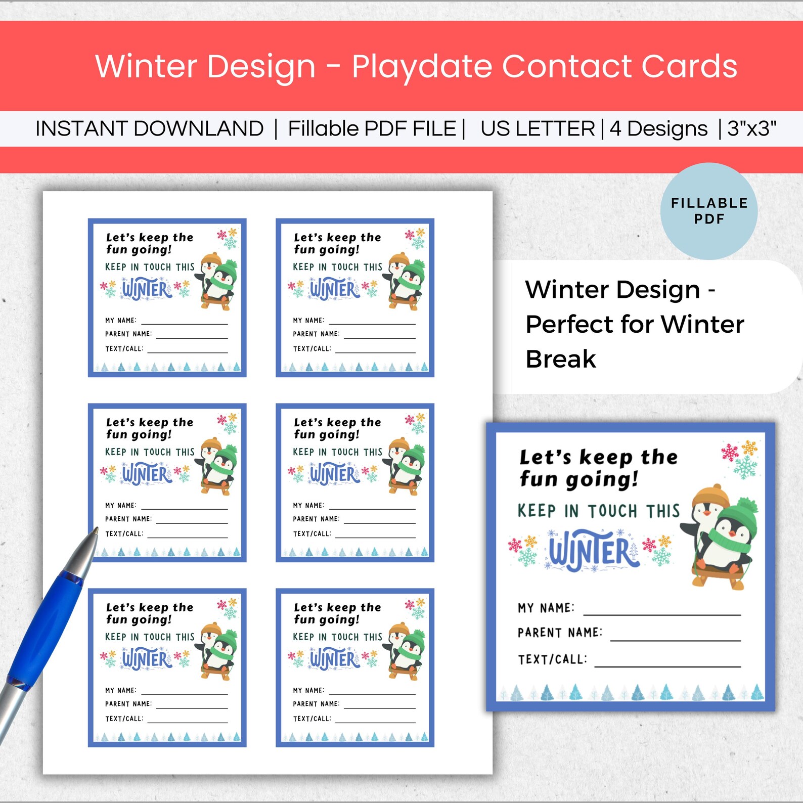 Printable Kids Playdate Cards, Fillable Keep in Touch Cards, Kids ...