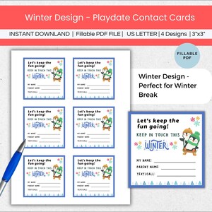 Printable Kids Playdate Cards, Fillable Keep in Touch Cards, Kids ...