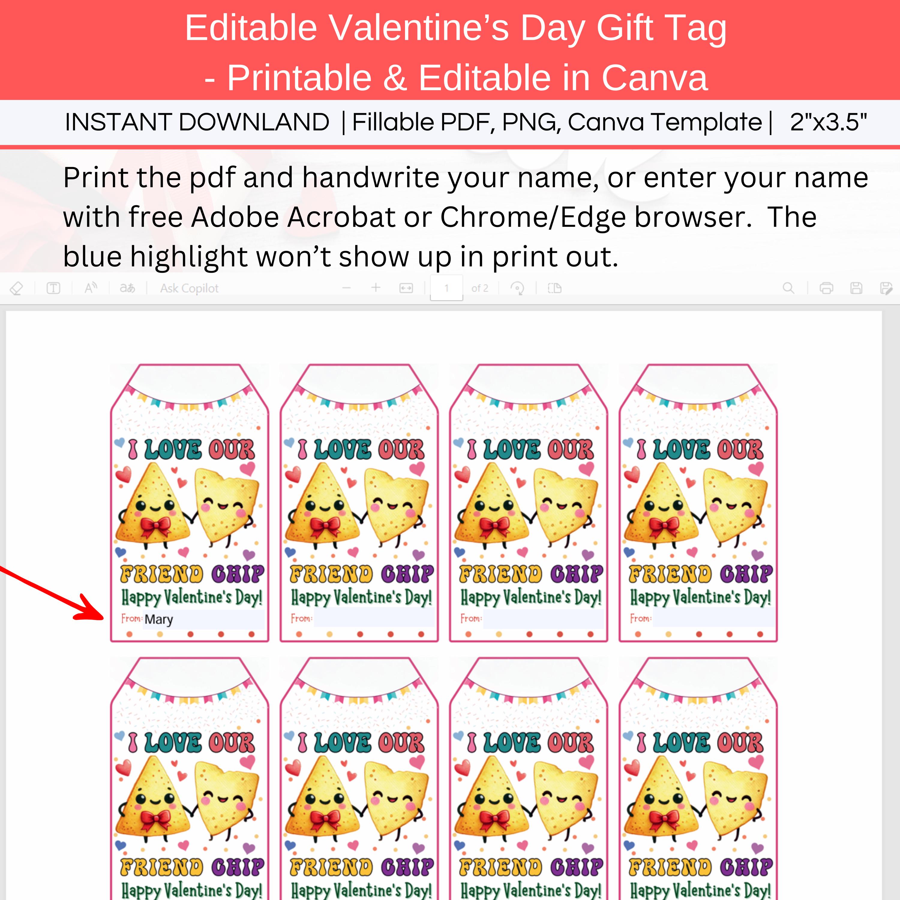 I Love Our Friend Chip Valentine's Day Gift Tag, Classroom Kid Class ...