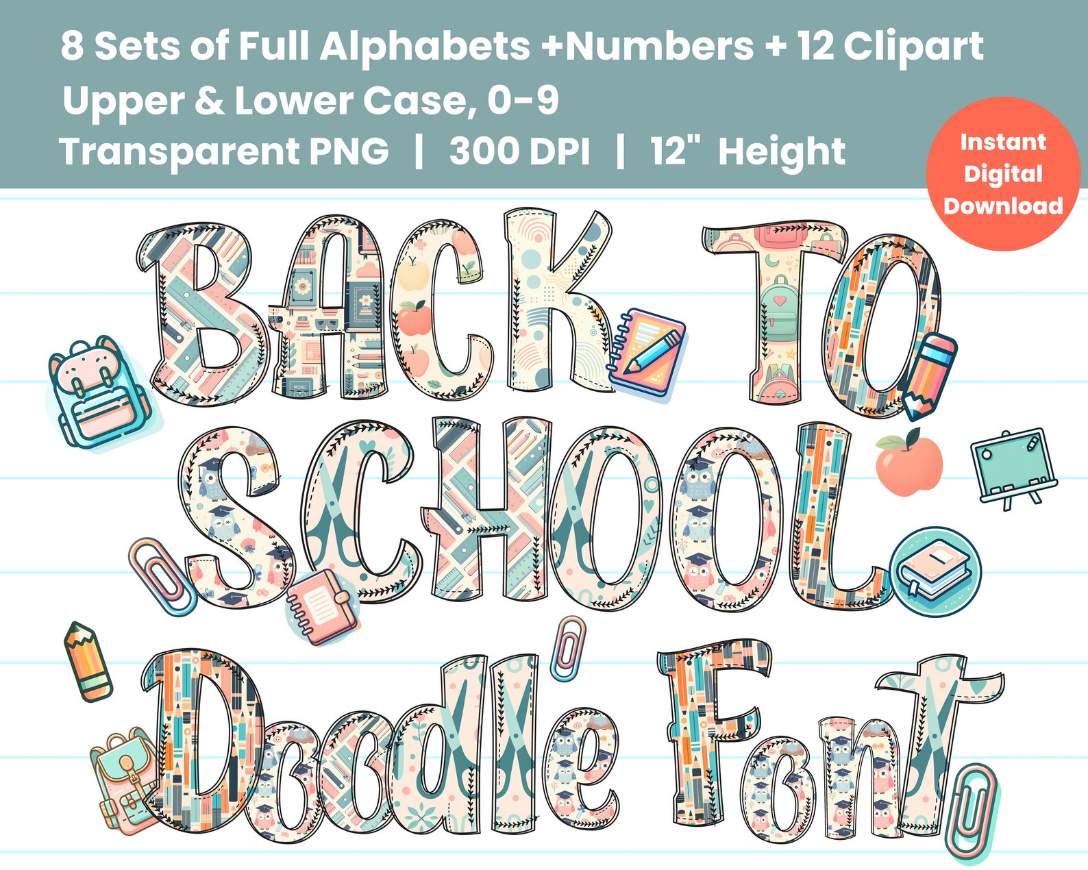 Teacher Doodle Alphabet Bundle, 8 Full Sets Back to School Alpha ...