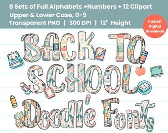 Teacher Watercolor Doodle Alphabet Bundle, 8 Full Sets Back to School ...