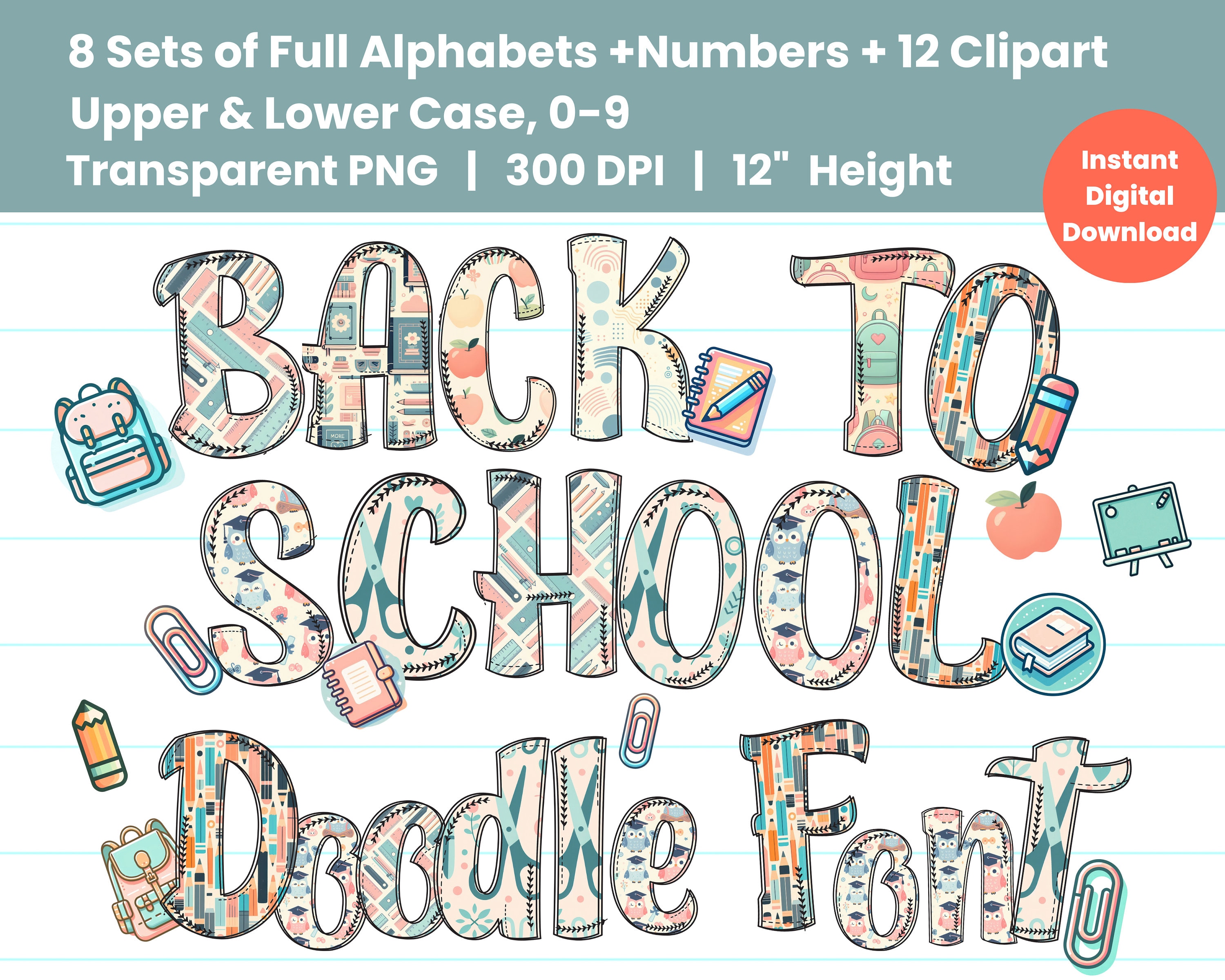 Teacher Doodle Alphabet Bundle, 8 Full Sets Back to School Alpha ...