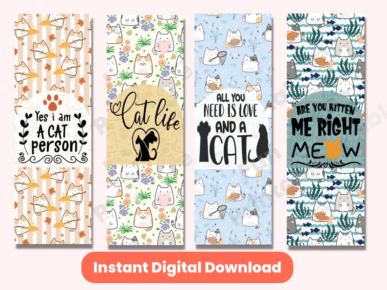 12 Printable Bookmarks Cats Theme With Funny Cat Quotes, Printable ...