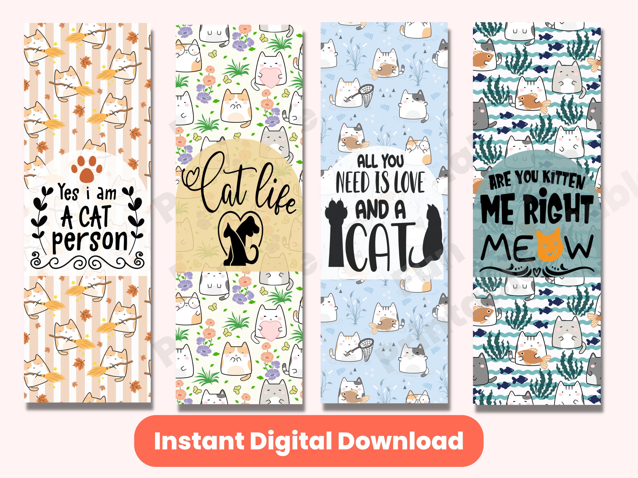 12 Printable Bookmarks Cats Theme With Funny Cat Quotes, Printable ...