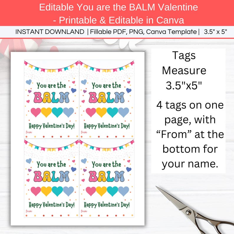 You Are the Balm Valentine Gift Tag, Editable Lip Balm Holder ...