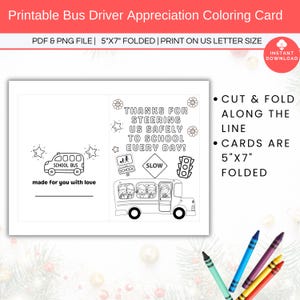 School Bus Driver Appreciation Coloring Cards Printable, Bus Driver ...