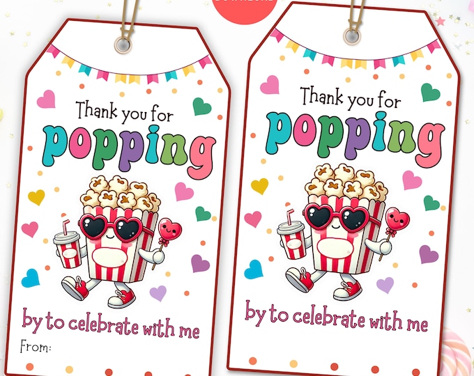 Popcorn Happy Birthday Tags | Printable Poppin With Fun Gift Labels ...