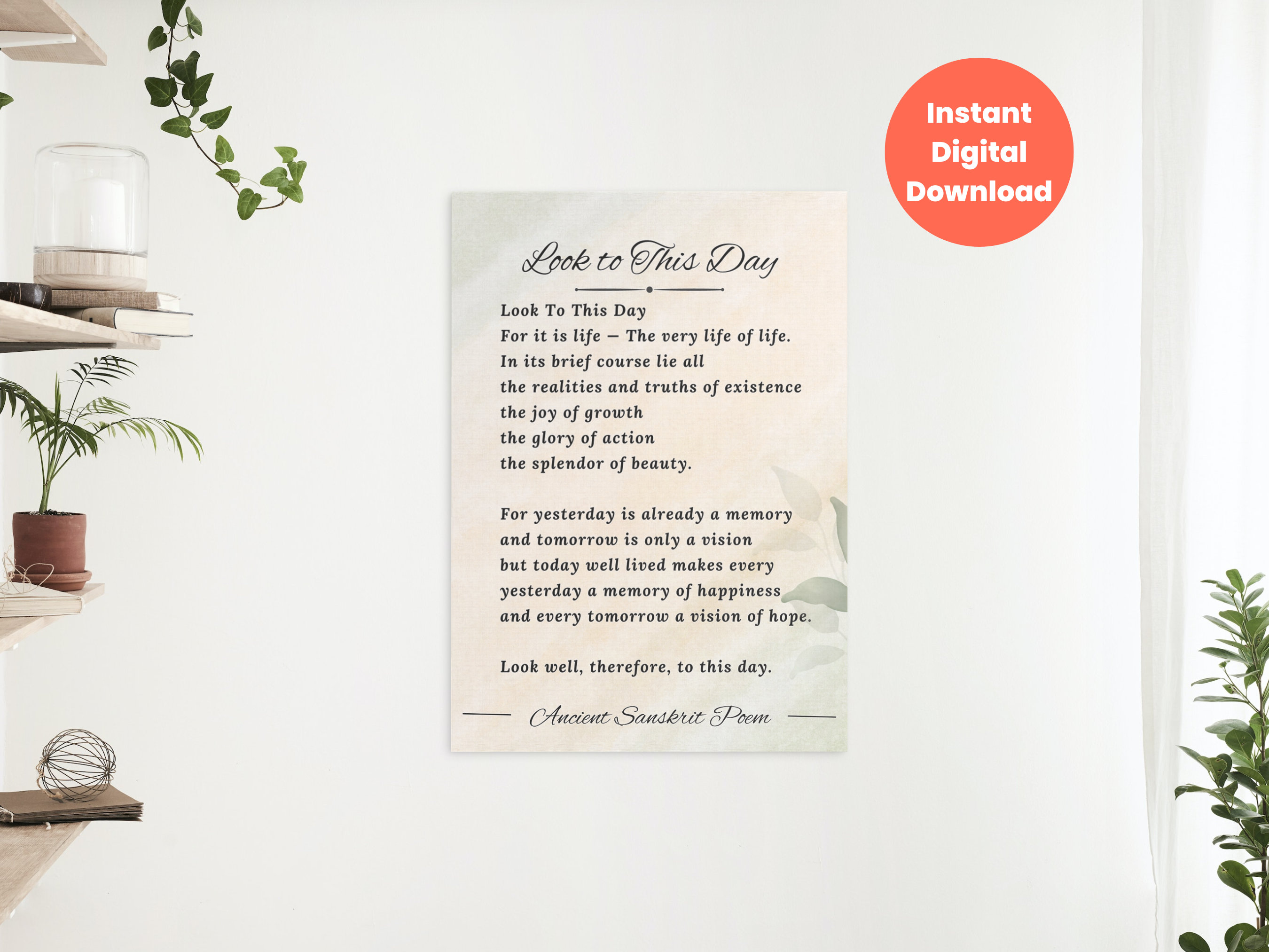 Look to This Day Ancient Sanskrit Poem Inspirational Poem Printable ...