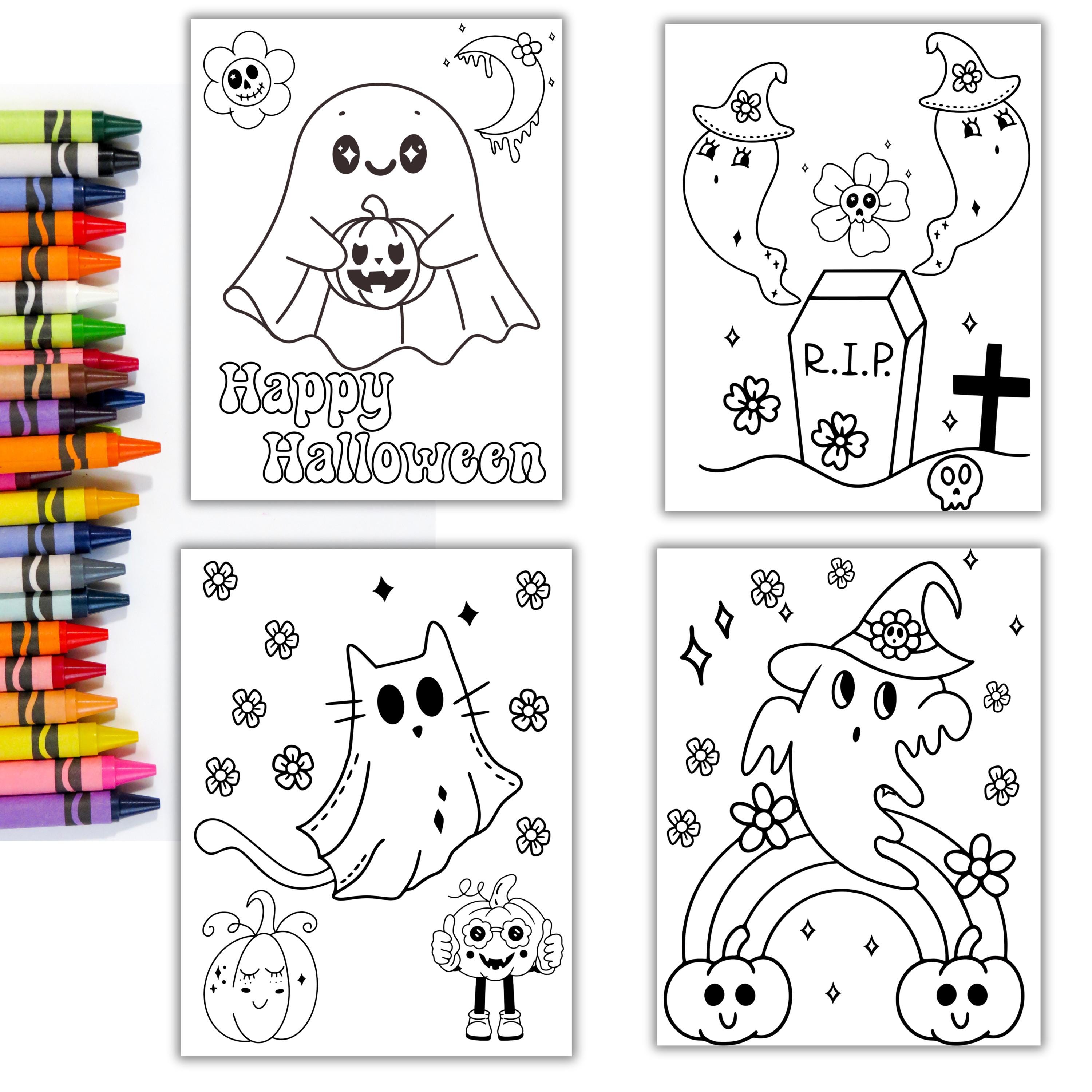 Retro Groovy Halloween Coloring Pages Printable, Bold and Easy Cute and ...