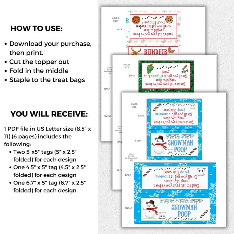 Reindeer Poop, Snowman Poop, Reindeer Poop Treat Bag Toppers, Reindeer ...