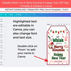 Editable We Whisk You a Merry Kissmas & Happy New Year Gift Tag, Baking ...
