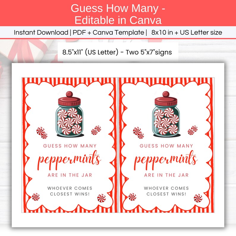 Guess How Many Peppermints in the Jar, Holiday Candy Guessing Game ...