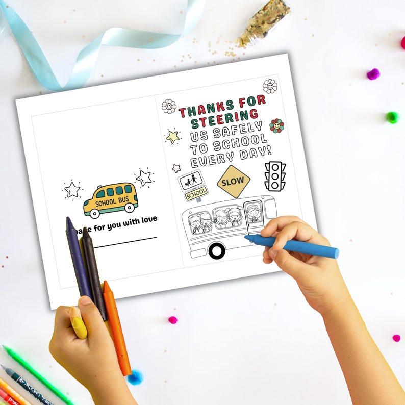 School Bus Driver Appreciation Coloring Cards Printable, Bus Driver ...