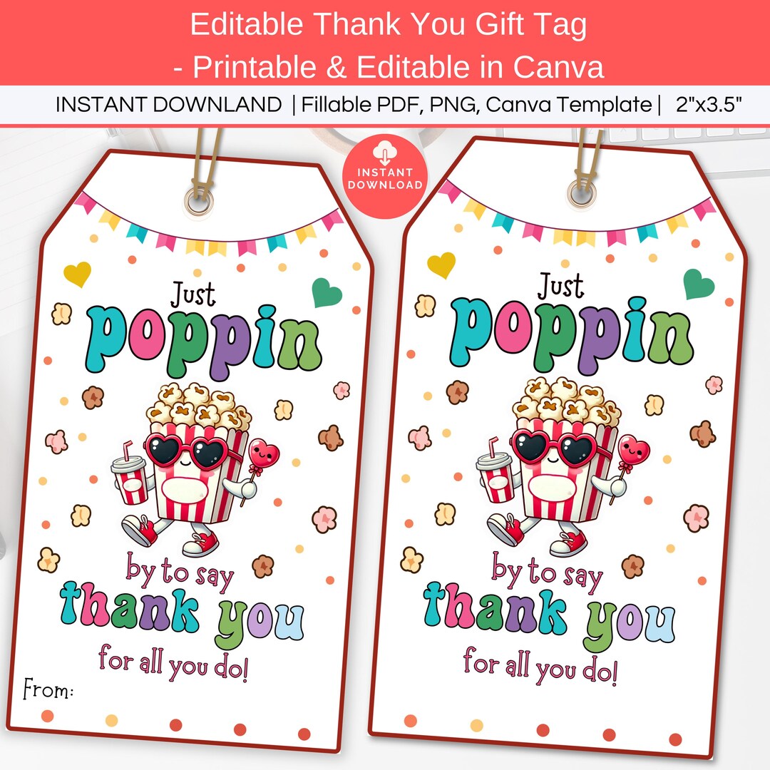 Popcorn Gift Tag Teacher Appreciation, Printable Thank You Employee ...