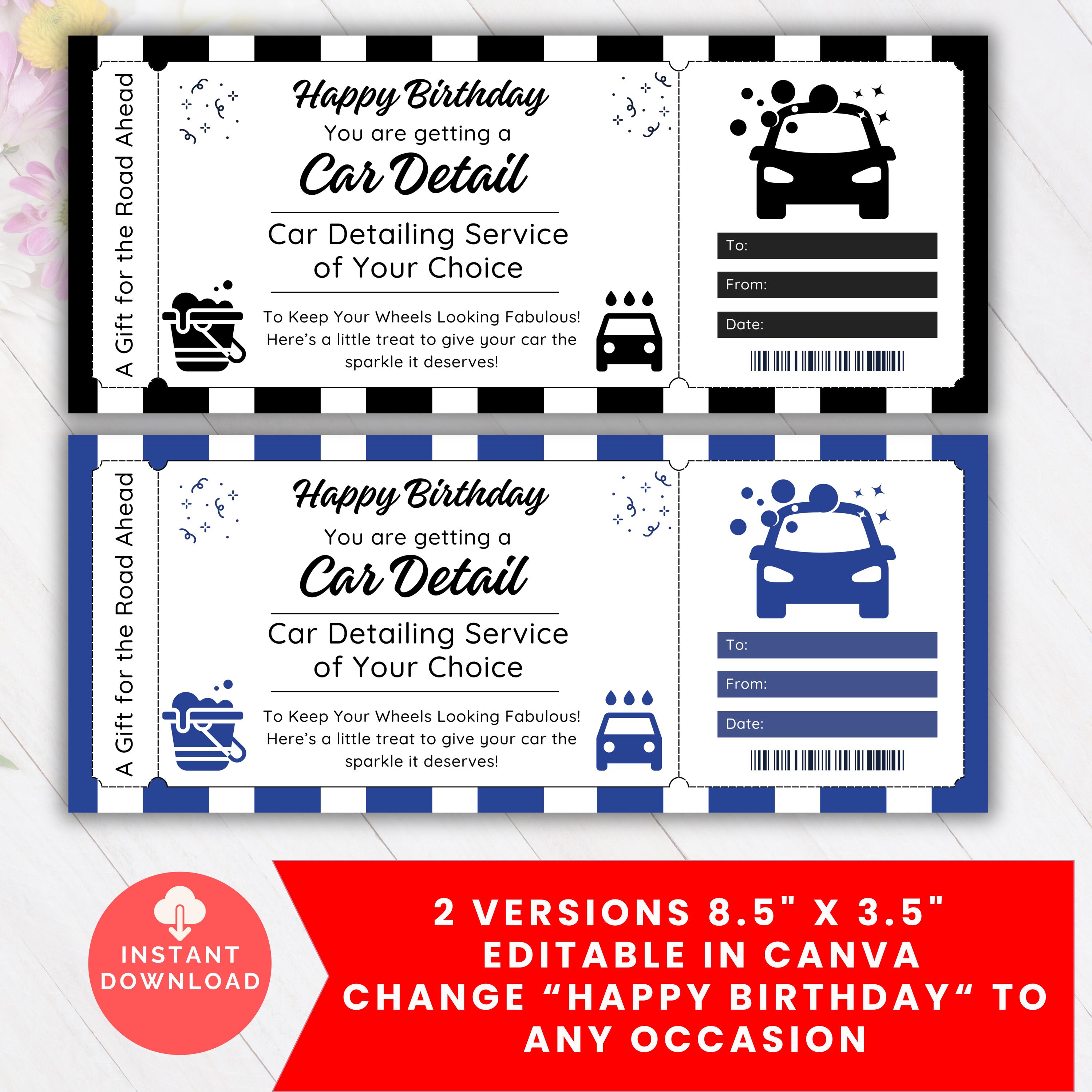 Car Detail Gift Voucher, Editable Car Detailing Gift Certificate ...