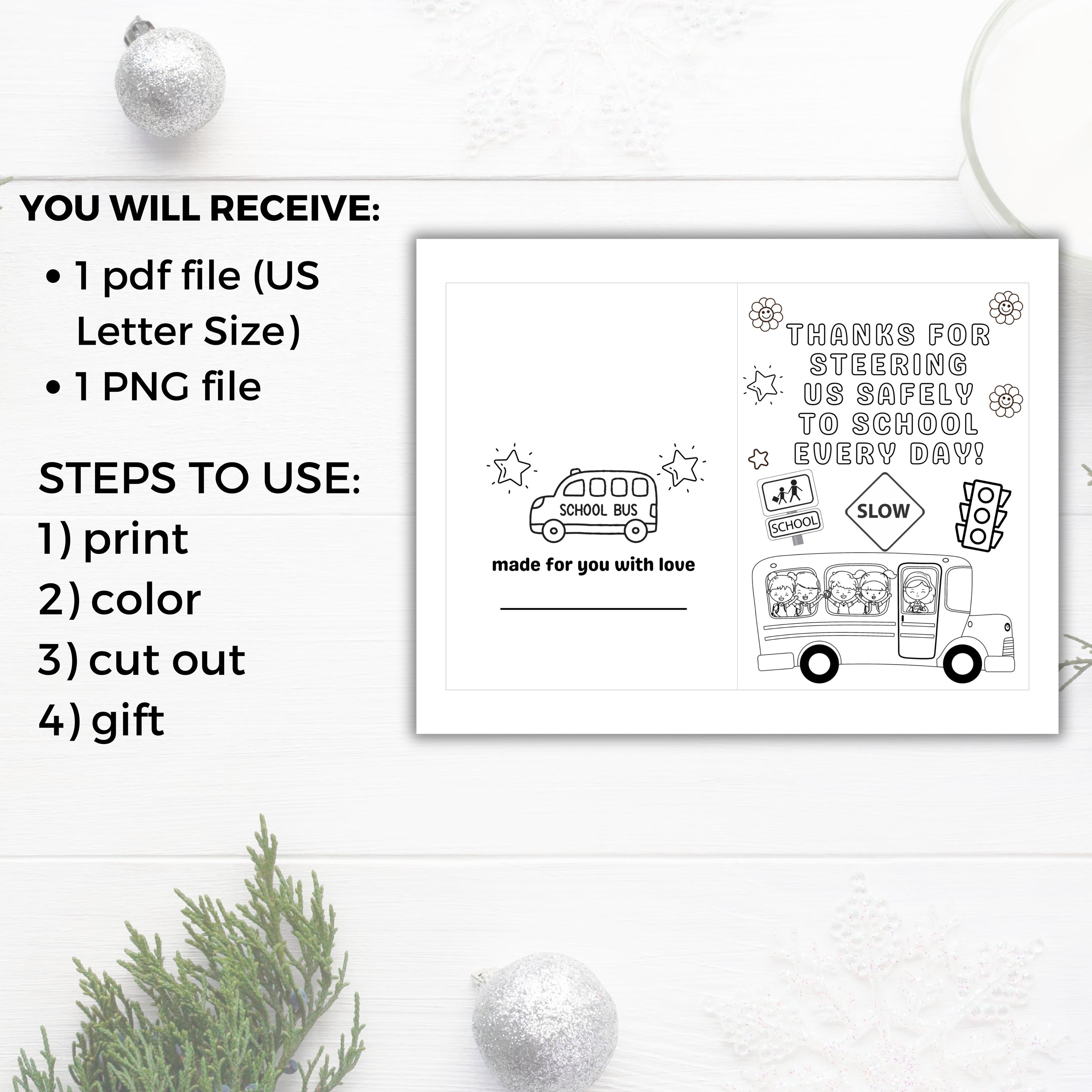 School Bus Driver Appreciation Coloring Cards Printable, Bus Driver ...