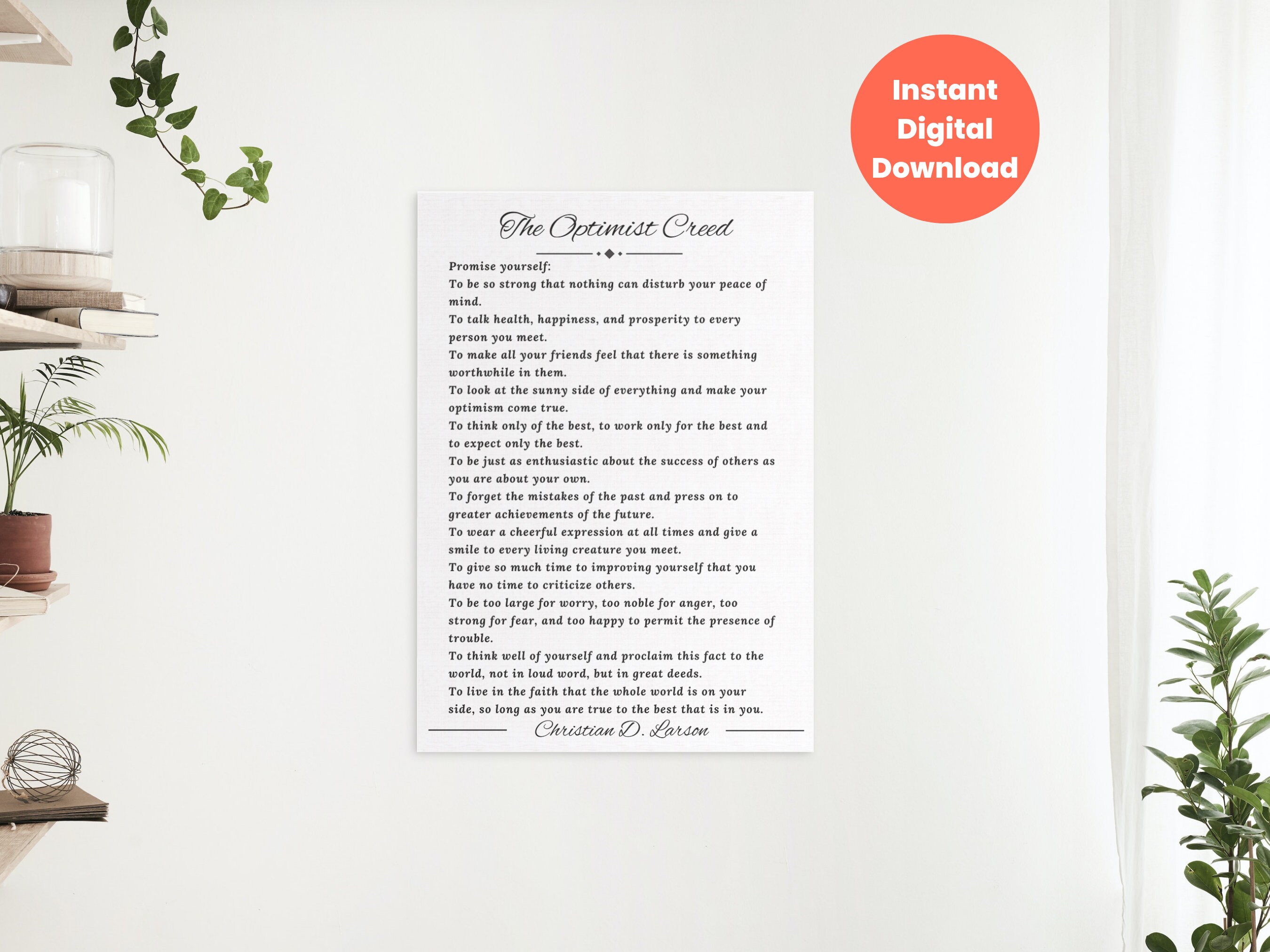 The Optimist Creed Promise Yourself by Christian D. Larson ...