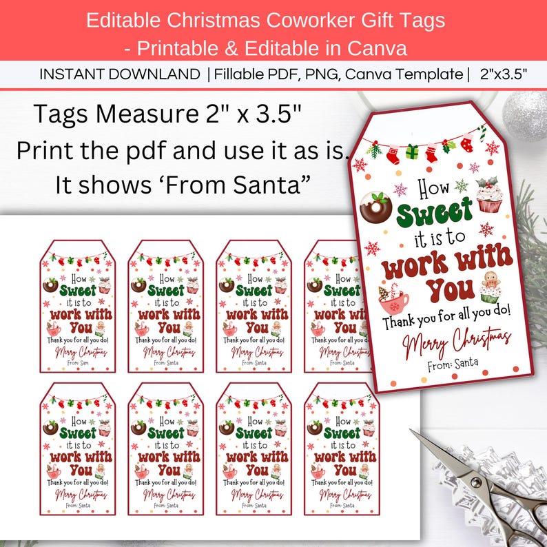 How Sweet It is to Work With You Christmas Gift Tag Printable, Holiday ...