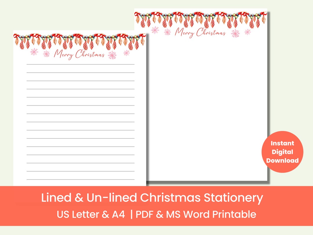 Printable Christmas Garland Stationery Digital Download Paper, Instant ...