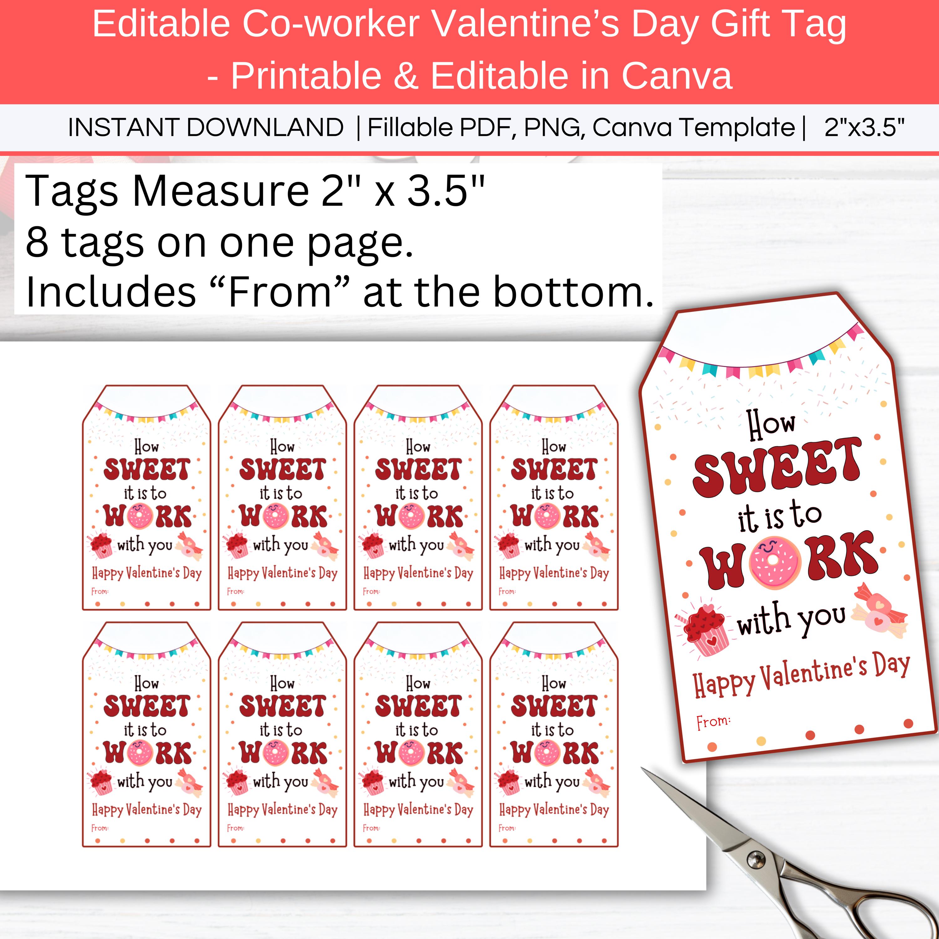 How Sweet It is to Work With You Coworker Valentine Gift Tag, Editable ...