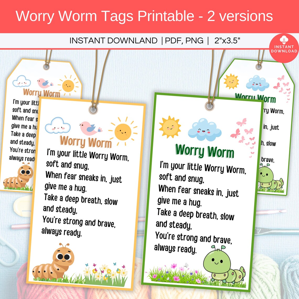 Worry Worm Tags, Printable Labels for Crochet Worms, Anxiety Relief ...