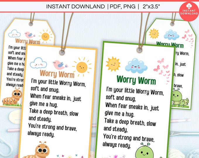 Printable Wiggle Worm Poem Tag - Crochet Worry Worm Pattern - Instant ...