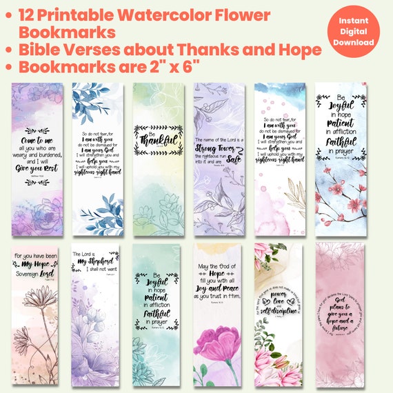 12 Bible Verses Printable Bookmark Set Watercolor Floral - Etsy