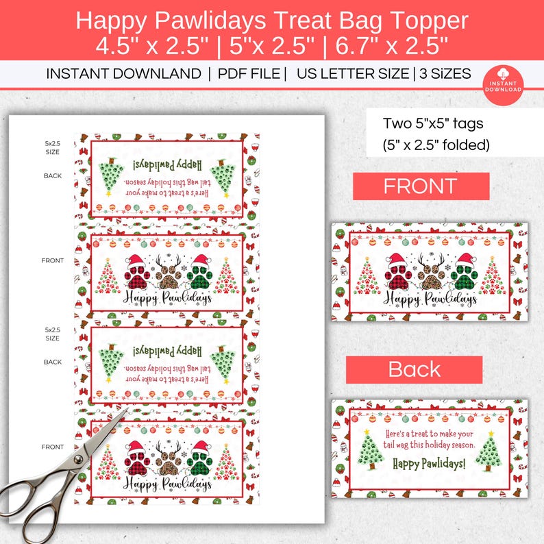 Happy Pawlidays Treat Bag Topper Printable, Happy Holidays Cookie Candy ...