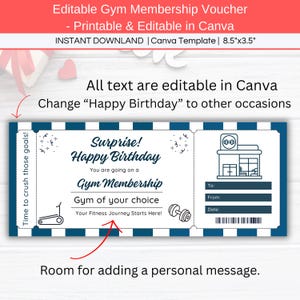 Gym Membership Gift Voucher Template, Surprise Birthday Fitness ...