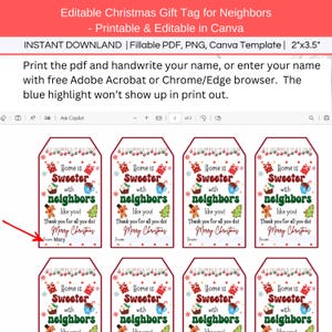 Neighbor Christmas Treat Printable Tags, Secret Santa Neighbor Gift ...