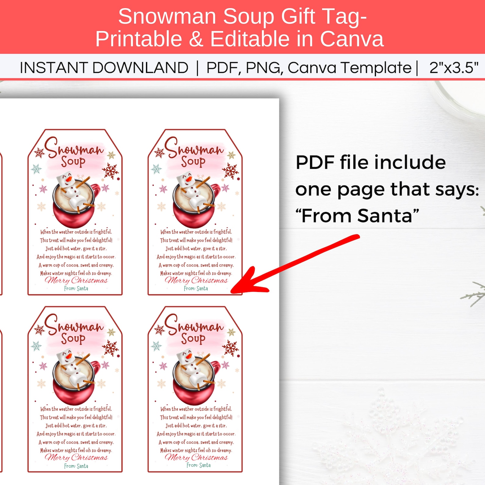 Snowman Soup Tag Printable, Snowman Soup Labels, Christmas Snowman ...