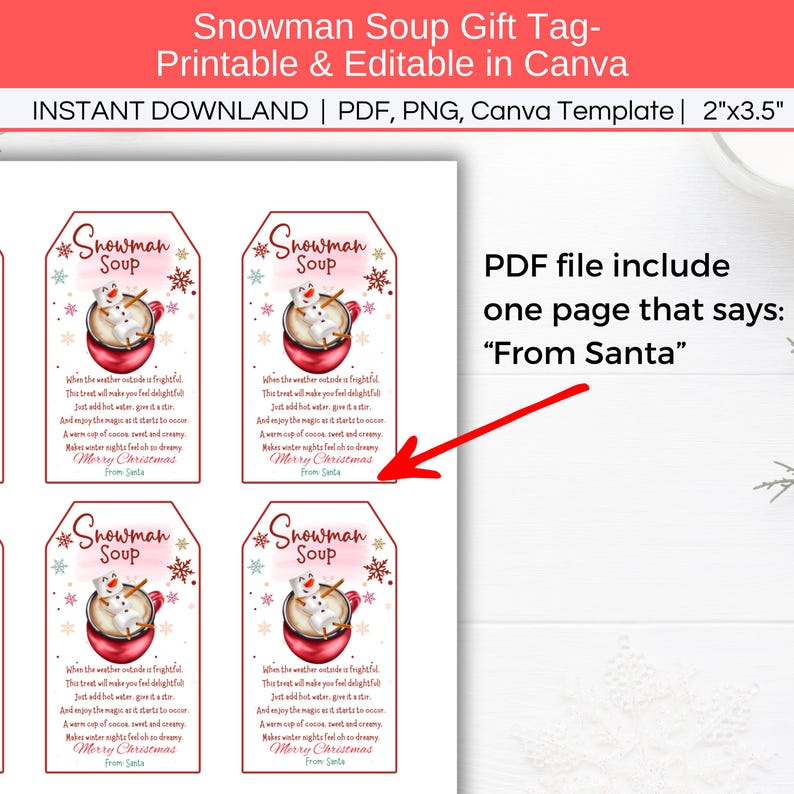 Snowman Soup Tag Printable, Snowman Soup Labels, Christmas Snowman ...