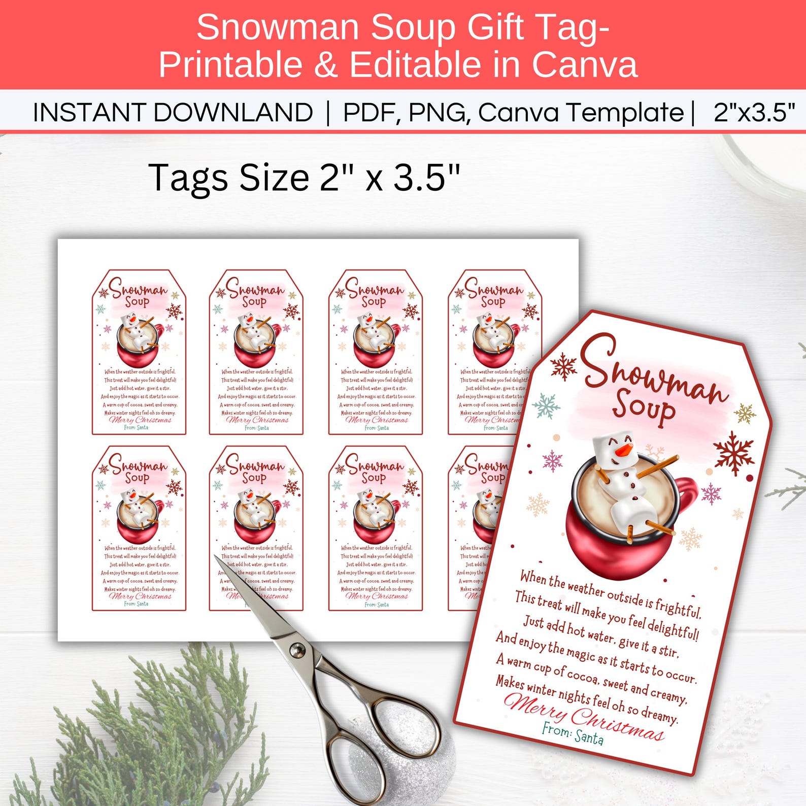 Snowman Soup Tag Printable, Snowman Soup Labels, Christmas Snowman ...