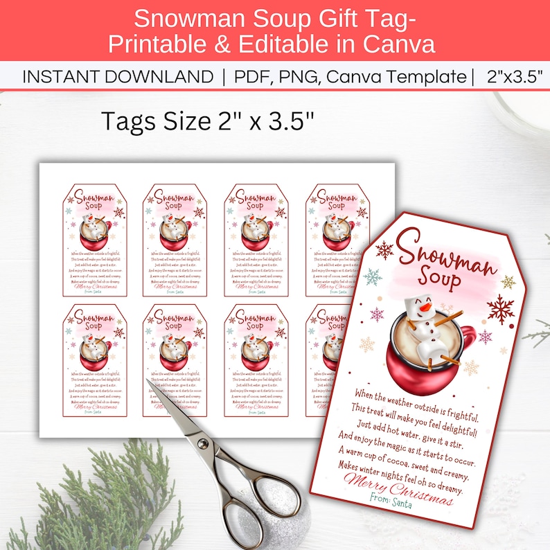 Snowman Soup Tag Printable, Snowman Soup Labels, Christmas Snowman ...