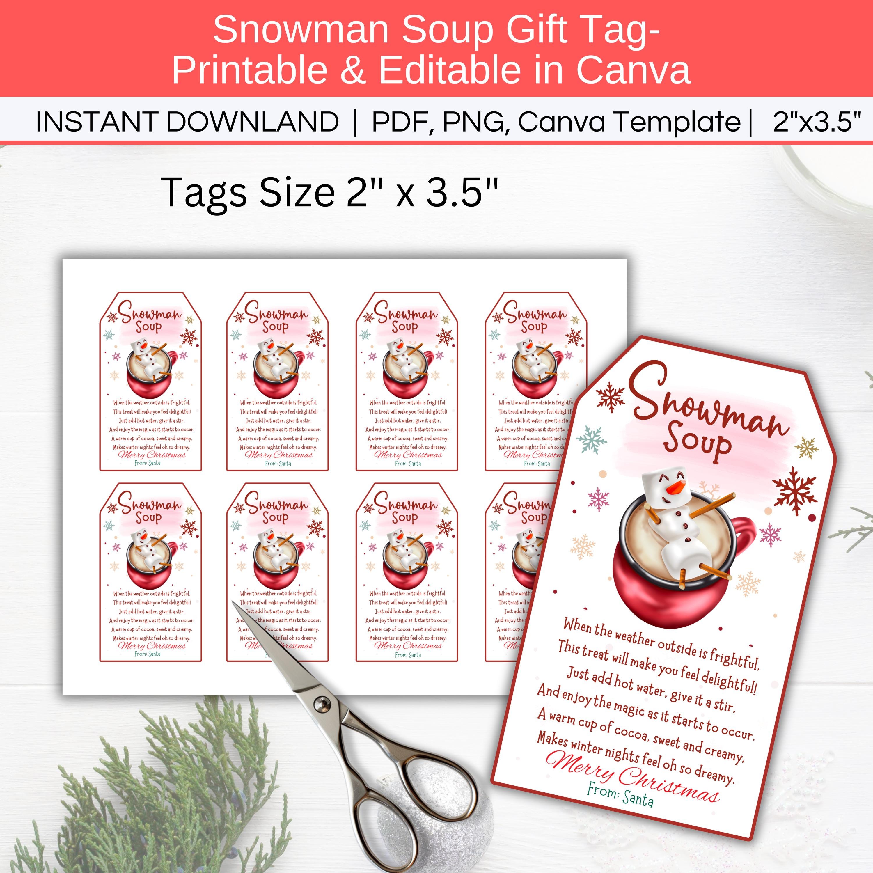 Snowman Soup Tag Printable, Snowman Soup Labels, Christmas Snowman ...