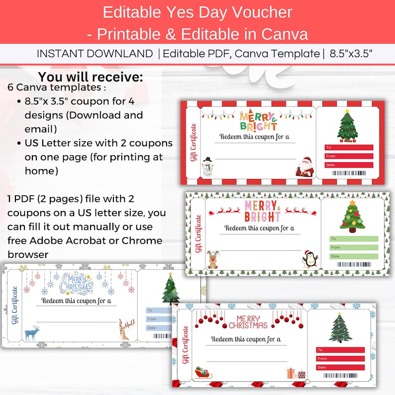 Printable Christmas Coupon, Editable DIY Custom Coupon Book, Merry ...