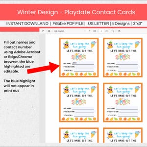 Printable Kids Playdate Cards, Fillable Keep in Touch Cards, Kids ...