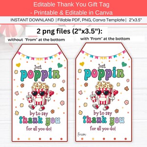 Popcorn Gift Tag Teacher Appreciation, Printable Thank You Employee ...