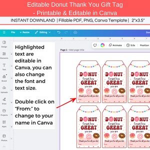 Donut Thank You Gift Tag Printable, Editable Donut Forget How Great You ...
