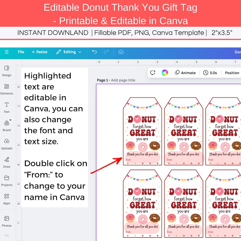 Donut Thank You Gift Tag Printable, Editable Donut Forget How Great You ...