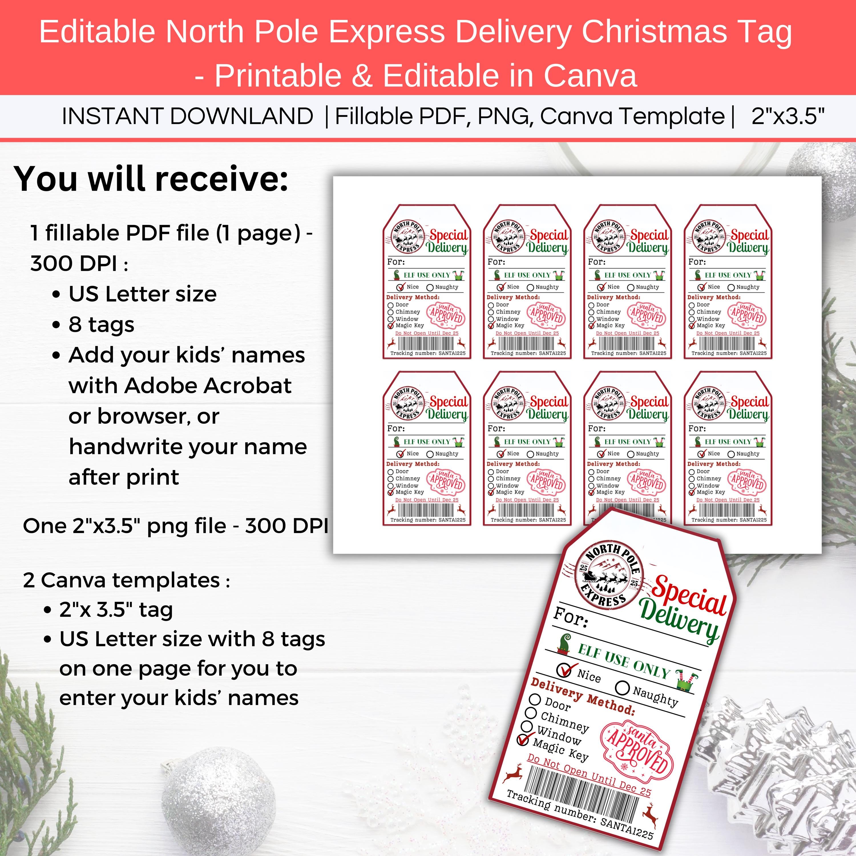 Editable North Pole Express Mail Special Delivery Christmas Gift Tag ...