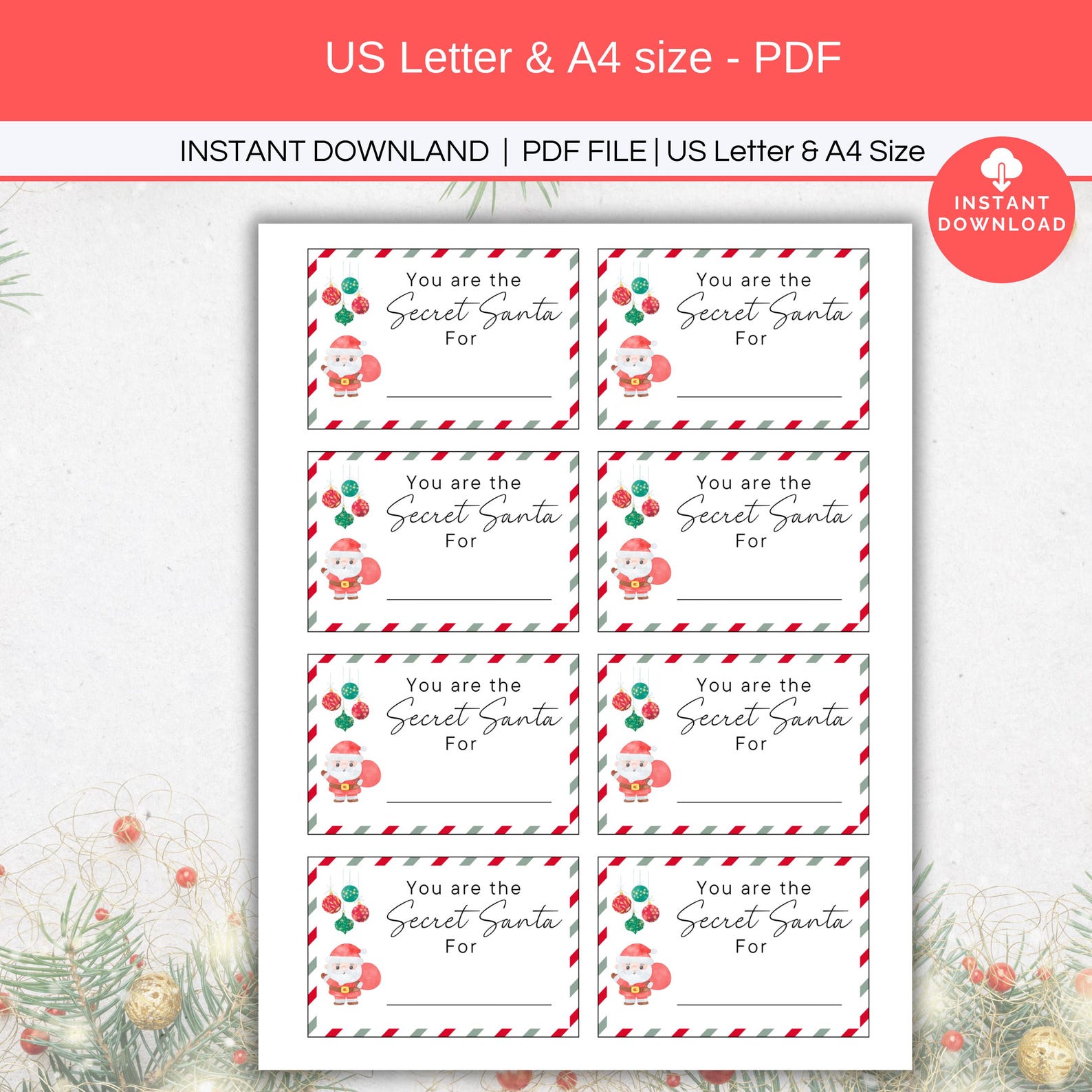 Secret Santa Questionnaire Printable Bundle, Secret Santa Gift Tags ...