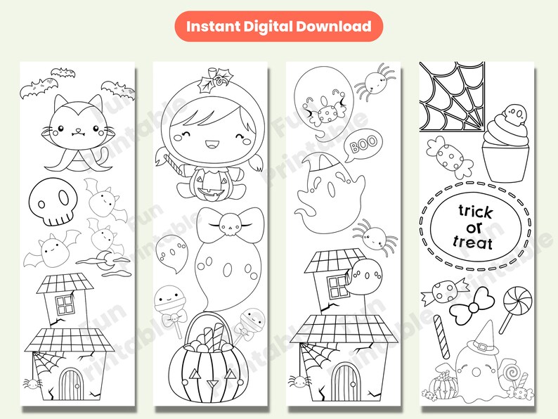 12 Printable Halloween Bookmarks for Kids to Color, Halloween Bookmarks ...