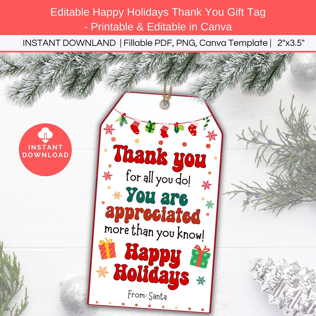 Thank You for All You Do Gift Tag, Editable Christmas Tag, Teacher ...