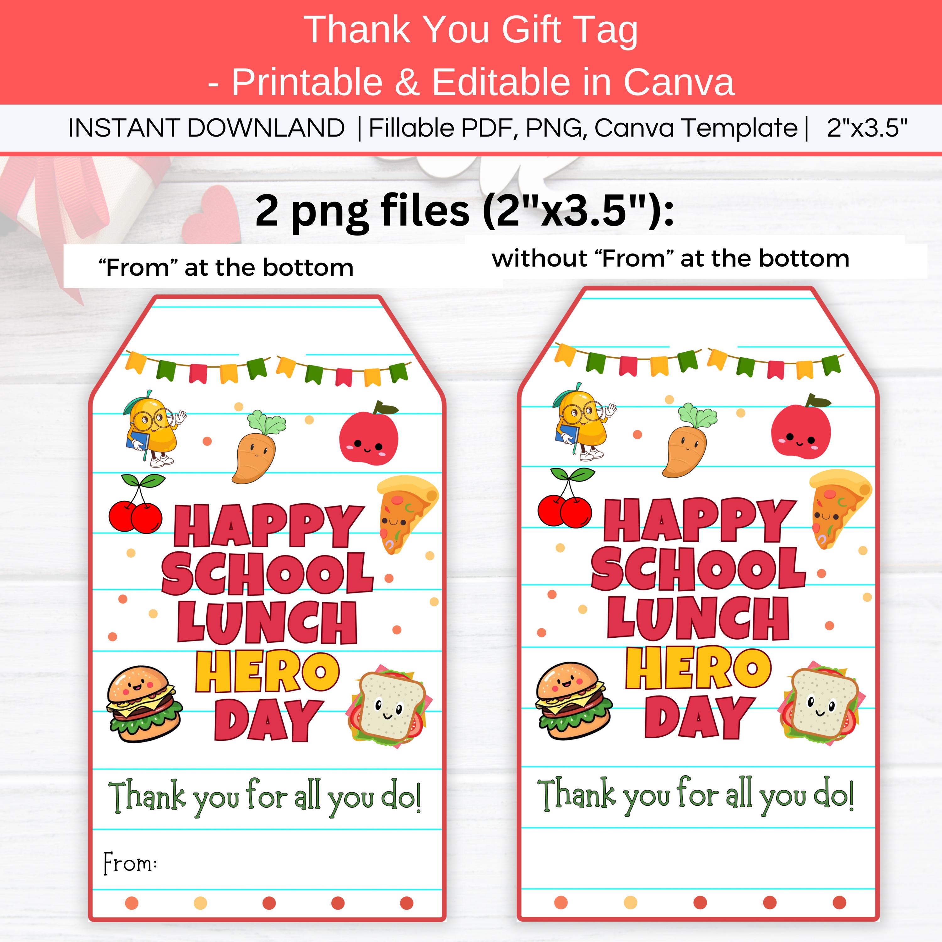 Happy School Lunch Hero Day Tag Printable, Lunch Lady Thank You Tag ...