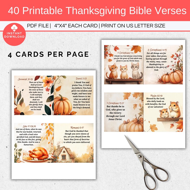40 Thankful Bible Verse Printable Cards, Bible Verse Scripture Memory ...