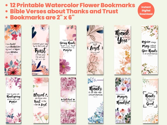 12 Bible Verses Printable Bookmark Set Watercolor Floral - Etsy
