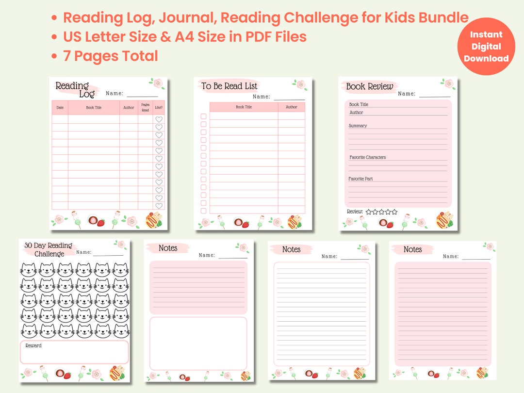 Reading Log Tracker for Kids Printable, Reading Journal, Book Review ...