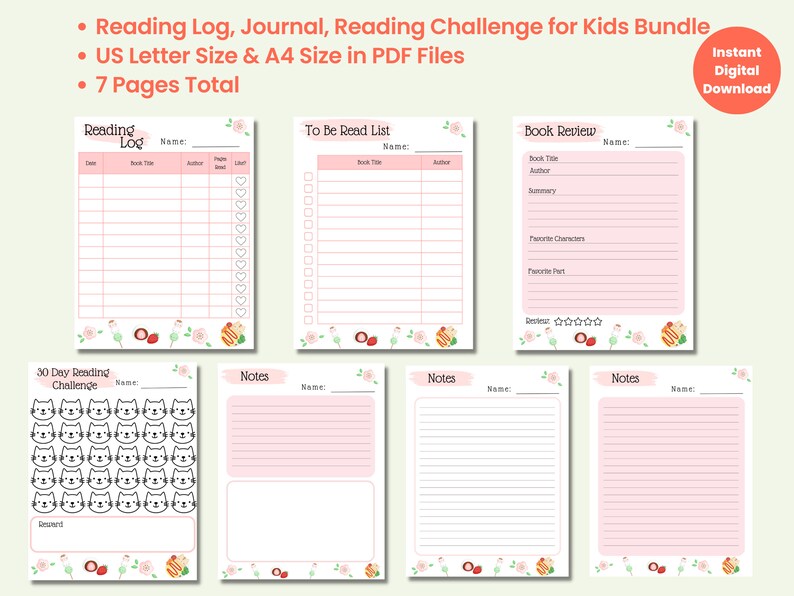 Reading Log Tracker for Kids Printable Reading Journal Book - Etsy
